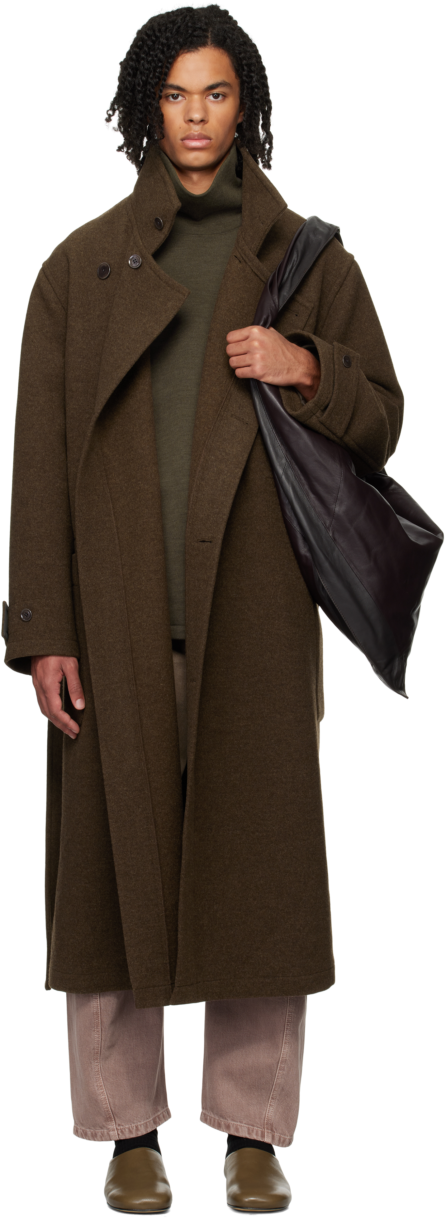 LEMAIRE Wrap Coat - Mu194 Brown Chine | Editorialist